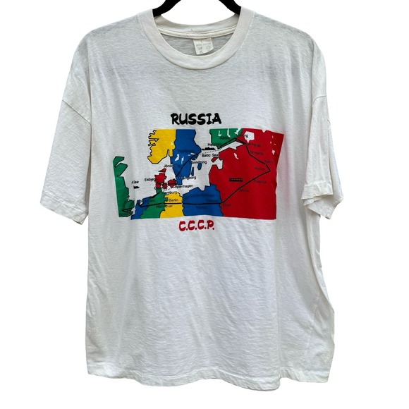 Shirts | Vintage Russia Cccp Map Graphic Shirt White Single Stitch ...